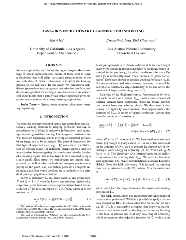 (PDF) Task-driven dictionary learning for inpainting