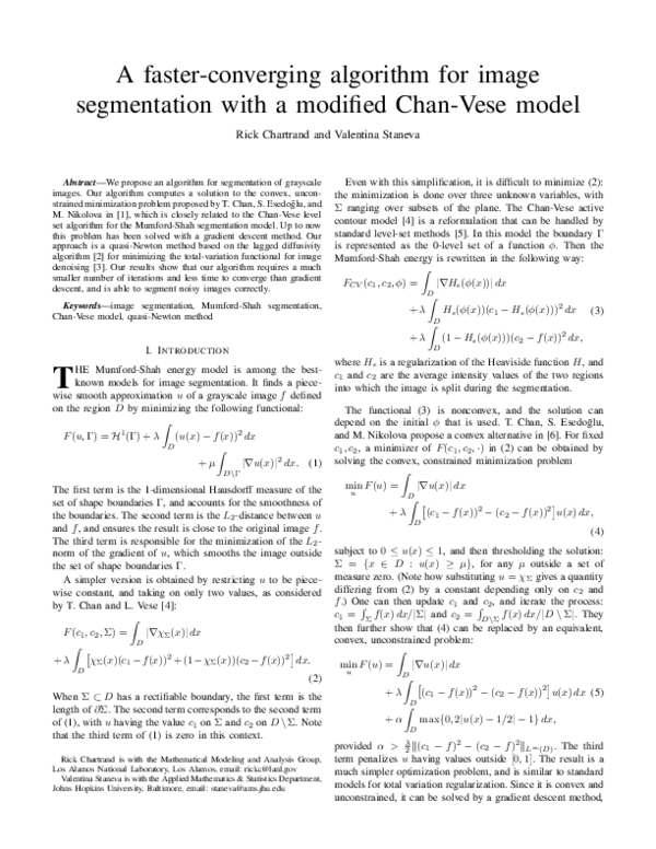 (PDF) A faster-converging algorithm for image segmentation with a modified Chan-Vese model