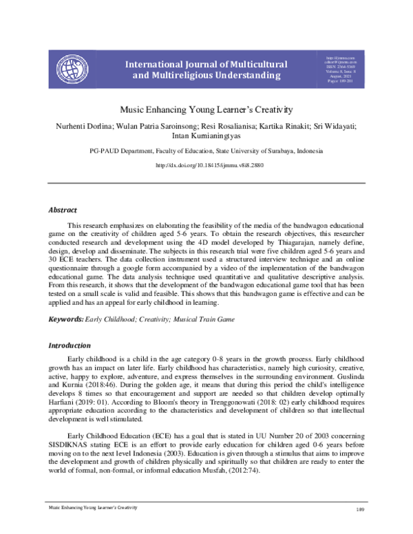 (PDF) Music Enhancing Young Learner’s Creativity