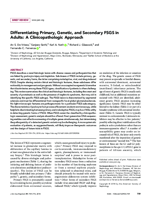(PDF) Differentiating Primary, Genetic, and Secondary FSGS in Adults: A ...