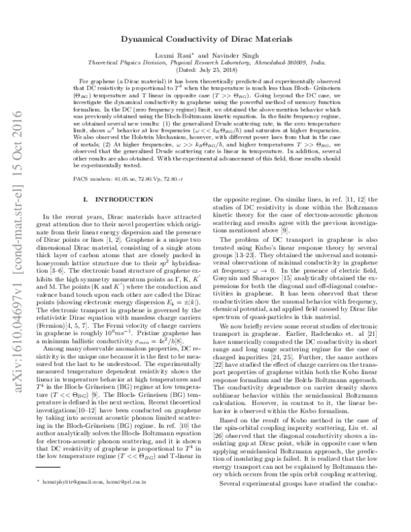 (PDF) Dynamical Conductivity of Dirac Materials