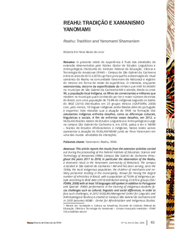 (PDF) REAHU: TRADIÇÃO E XAMANISMO YANOMAMI