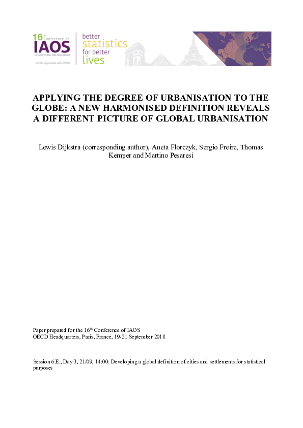 (PDF) Applying the Degree of Urbanisation to the globe: A new ...