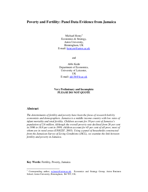 (PDF) Very Preliminary and Incomplete PLEASE DO NOT QUOTE