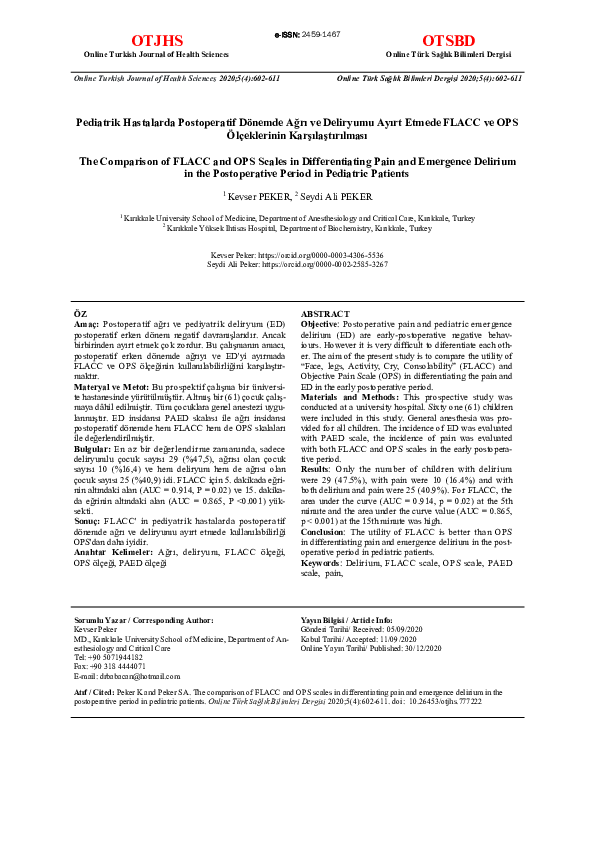 (PDF) The Comparison of FLACC and OPS Scales in Differentiating Pain ...