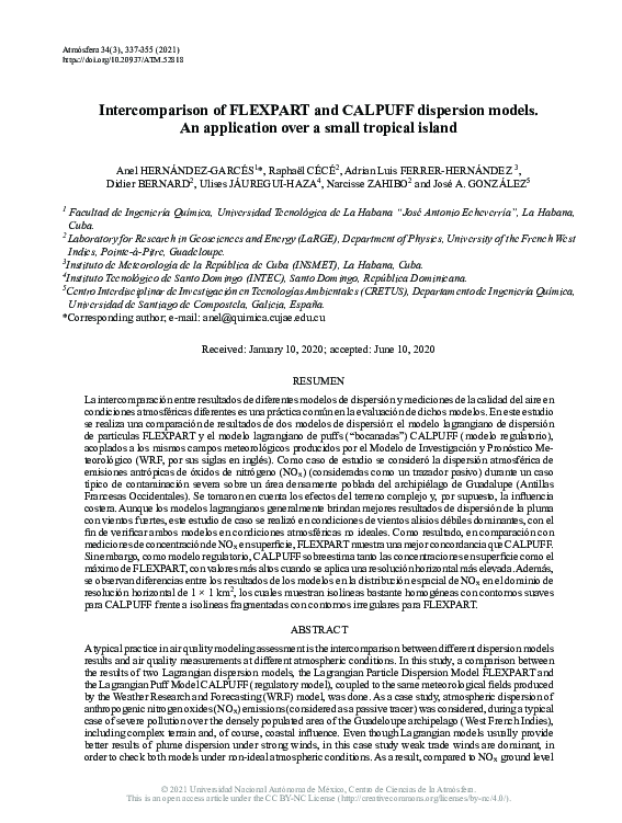 (PDF) Intercomparison of FLEXPART and CALPUFF dispersion models. An ...