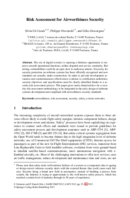 (PDF) Risk Assessment for Airworthiness Security