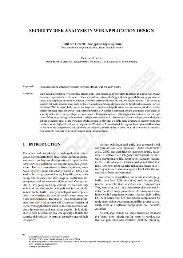 (PDF) Security Risk Analysis in Web Application Design