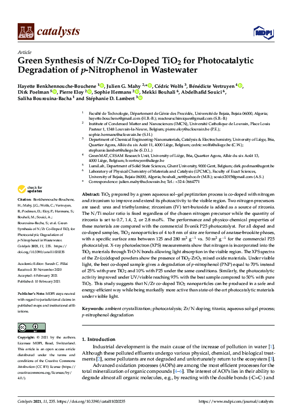 (PDF) Green Synthesis of N/Zr Co-Doped TiO2 for Photocatalytic ...