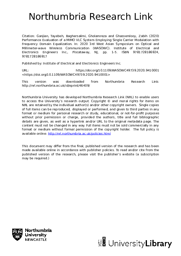 Pdf Performance Evaluation Of A Mimo Vlc System Employing Single Carrier Modulation With