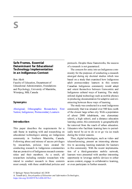 (PDF) Safe Frames: Essential Determinant for Educational Technology Implementation in an ...