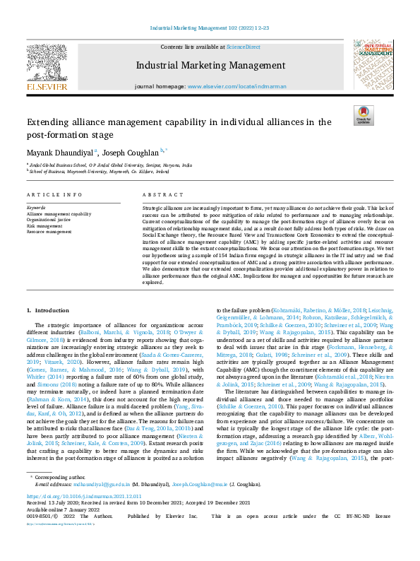 (PDF) Extending alliance management capability in individual alliances ...