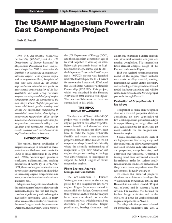 (PDF) The USAMP magnesium powertrain cast components project
