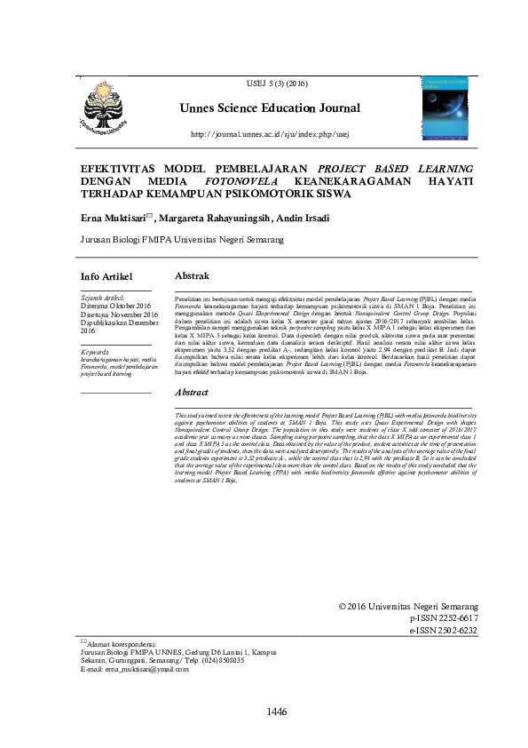 (PDF) Unnes Science Education Journal EFEKTIVITAS MODEL PEMBELAJARAN PROJECT BASED LEARNING ...