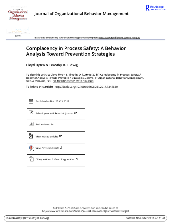 (PDF) Complacency in Process Safety: A Behavior Analysis Toward ...