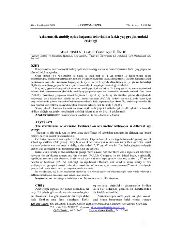 (PDF) The effectiveness of occlusion treatment on anisometric amblyopia ...