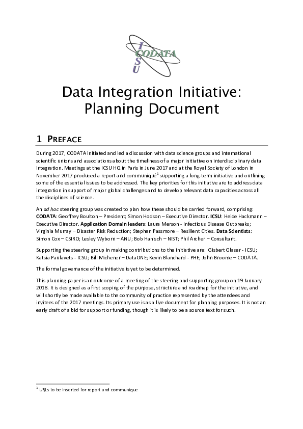 (PDF) Data Integration Initiative: Planning Document