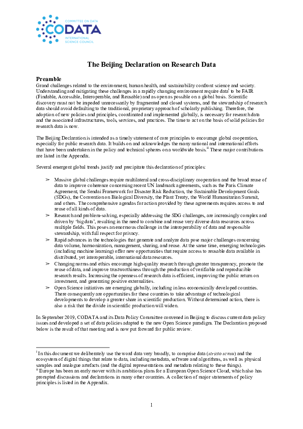 (PDF) The Beijing Declaration on Research Data | Simon Hodson ...