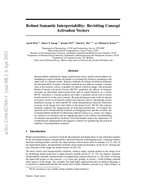 (PDF) Robust Semantic Interpretability: Revisiting Concept Activation Vectors | Jerome Wei ...