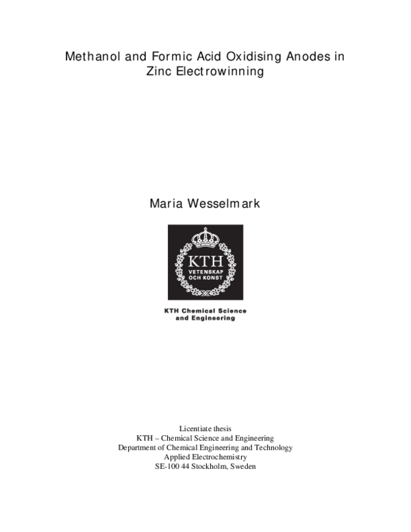 (PDF) Methanol and formic acid oxidation in zinc electrowinning under ...