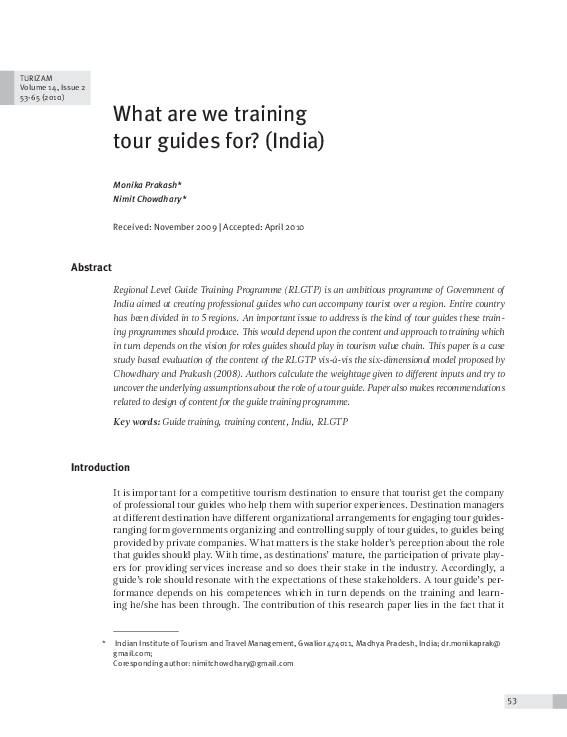 (PDF) What are we training tour guides for?: India