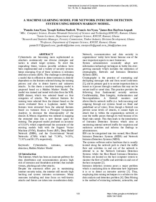 Pdf A Machine Learning Model For Network Intrusion Detection System
