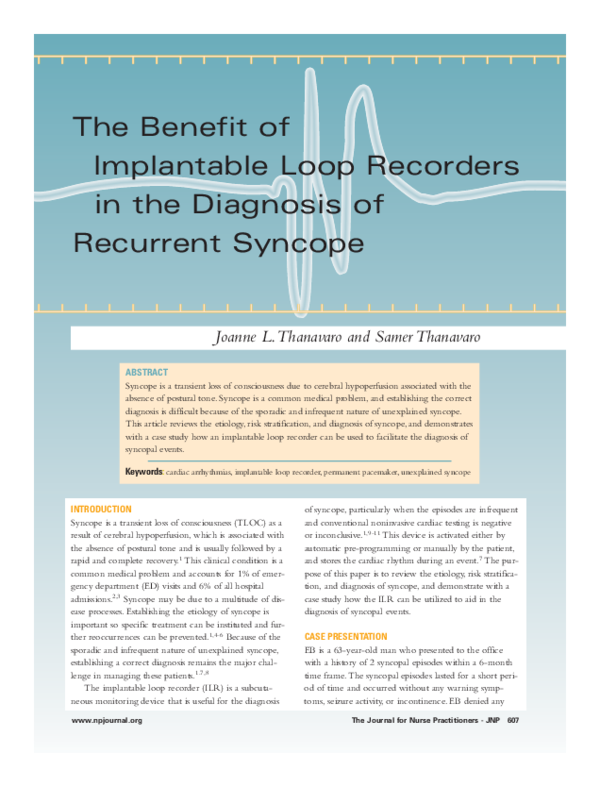 (PDF) The Benefit of Implantable Loop Recorders in the Diagnosis of Recurrent Syncope