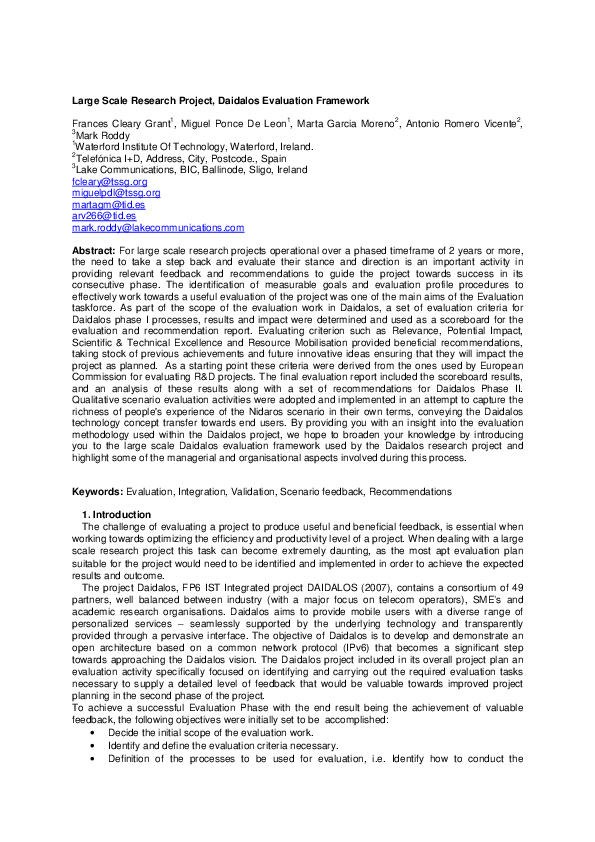 (PDF) Large Scale Research Project, Daidalos Evaluation Framework