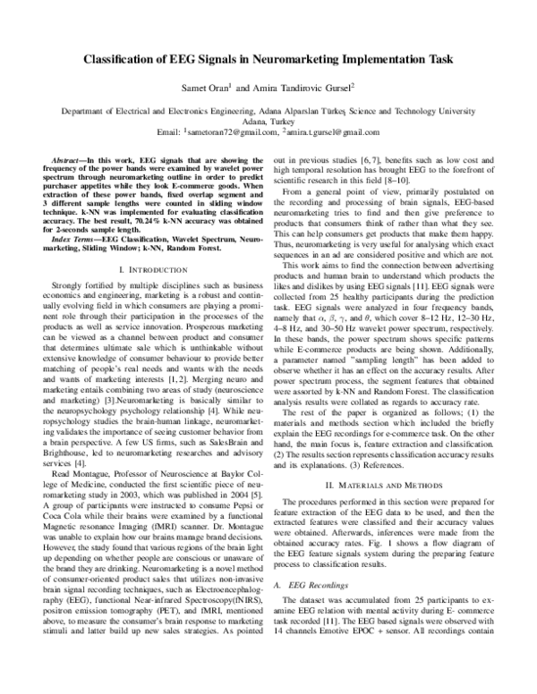 (PDF) Classification of EEG Signals in Neuromarketing Implementation Task