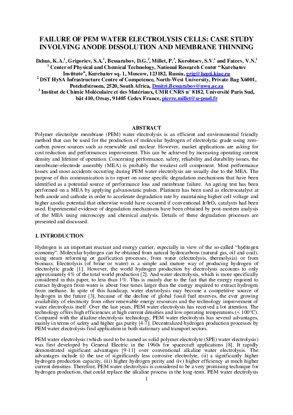 (PDF) Failure of PEM water electrolysis cells: Case study involving ...