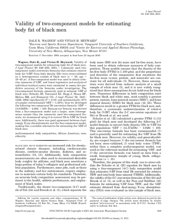 (PDF) Validity of two-component models for estimating body fat of black men