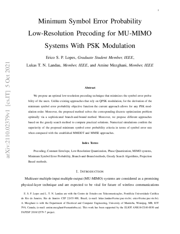 (PDF) Minimum Symbol Error Probability Low-Resolution Precoding for MU-MIMO Systems With PSK ...