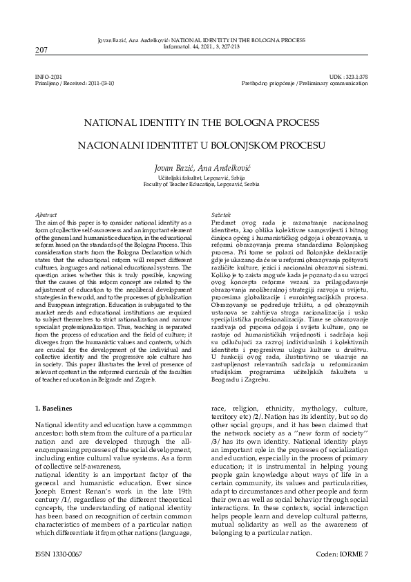 (PDF) National Identity in the Bologna Process Nacionalni Identitet U ...