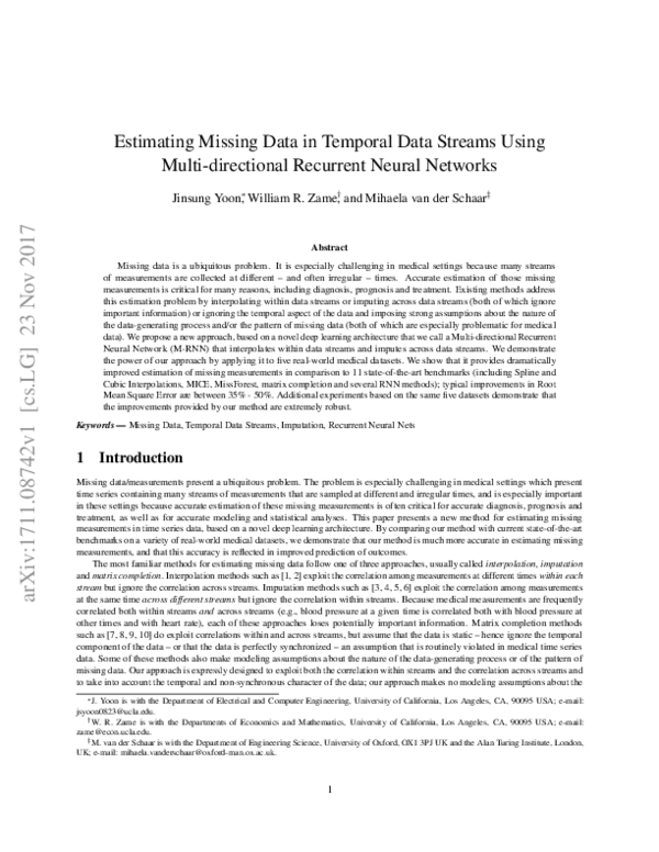 Pdf Estimating Missing Data In Temporal Data Streams Using Multi