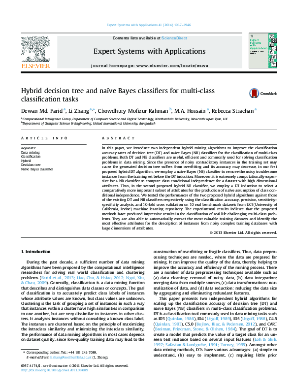 Pdf Hybrid Decision Tree And Naïve Bayes Classifiers For Multi Class Classification Tasks