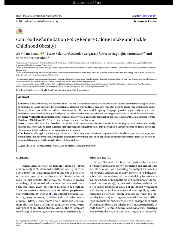 (PDF) Can Food Reformulation Policy Reduce Calorie Intake and Tackle ...