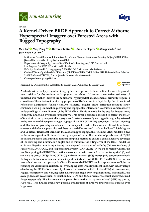 (PDF) A Kernel-Driven BRDF Approach to Correct Airborne Hyperspectral ...