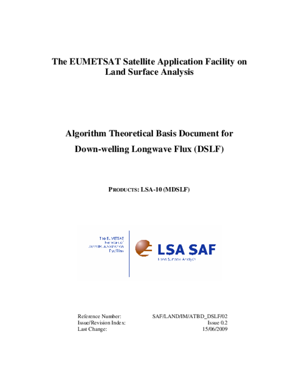 (PDF) The EUMETSAT Satellite Application Facility on Land Surface Analysis Algorithm Theoretical ...