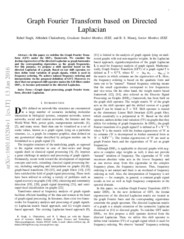 (PDF) Graph Fourier transform based on directed Laplacian