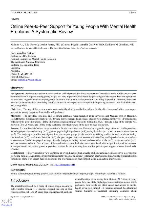 (PDF) Online Peer-to-Peer Support for Young People With Mental Health ...