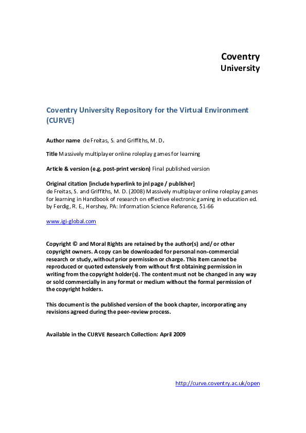 (PDF) Massively multiplayer online role-play games for learning