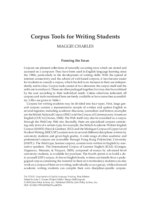 (PDF) Corpus Tools for Writing Students