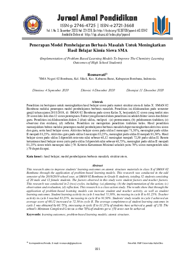 (PDF) Penerapan Model Pembelajaran Berbasis Masalah Untuk Meningkatkan Aktivitas Dan Hasil ...