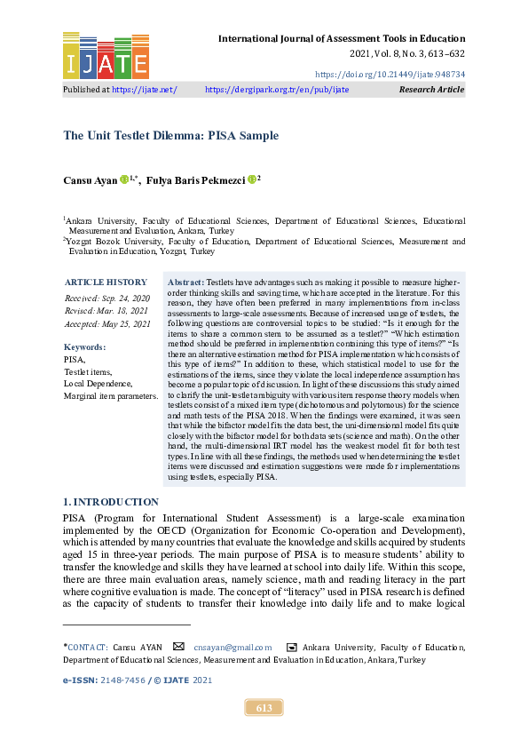 (PDF) The Unit Testlet Dilemma: PISA Sample