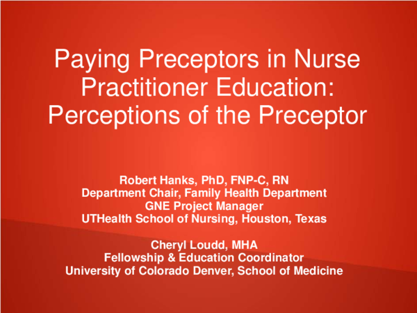 (PDF) Paying Preceptors in Nurse Practitioner Education: Perceptions of the Preceptor