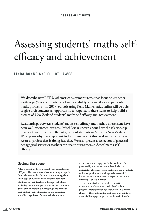 (PDF) Assessing students’ maths self-efficacy and achievement