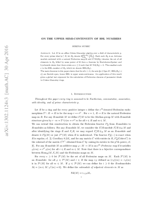 (PDF) On the upper semi-continuity of HSL numbers | Serena Murru - Academia.edu