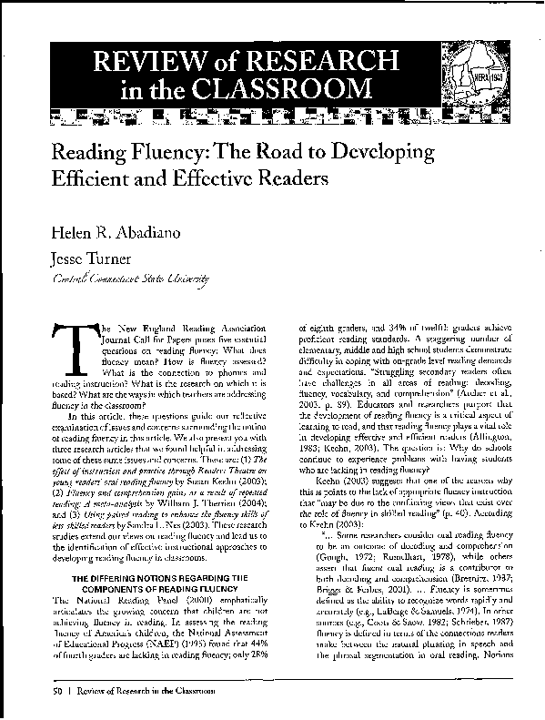 (PDF) Reading Fluency: The Road to Developing Efficient and Effective ...