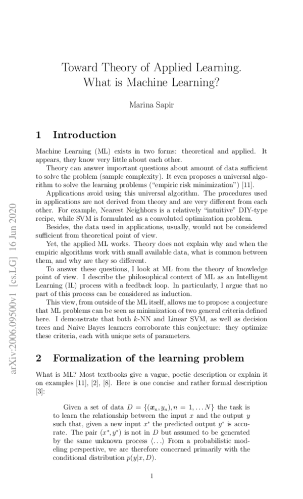 (PDF) Toward Theory of Applied Learning. What is Machine Learning?