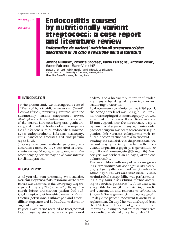 (PDF) Endocarditis caused by nutritionally variant streptococci: a case ...